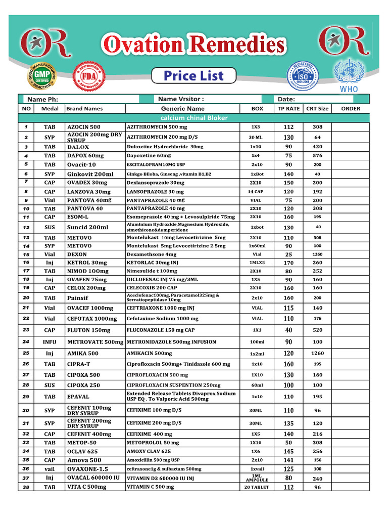 Ovation Remedies A4 Price List 2024 | PDF