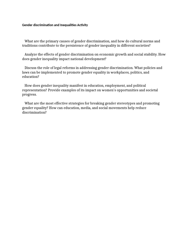 Gender Discrimination and Inequalities Activity | PDF