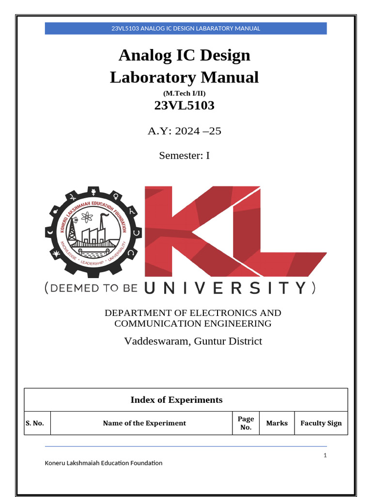 Lab Manual 23VL5103 (1) (AutoRecovered) | PDF | Mosfet | Amplifier