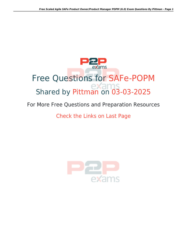 Free Scaled Agile Safe Product Owner Product Manager Popm 6.0 Exam Questions by Pittman | PDF ...