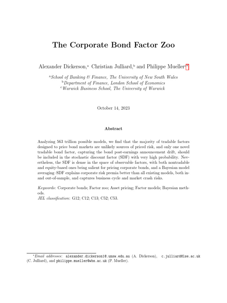 The Corporate Bond Factor Zoo | PDF | Bonds (Finance) | Statistical ...