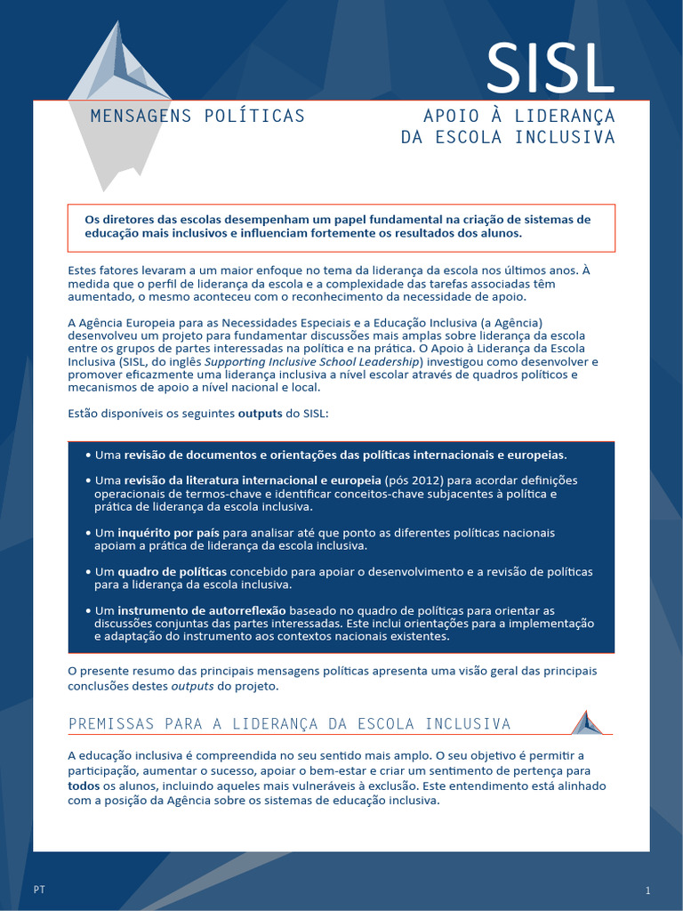 SISL Policy Messages-PT | PDF | Liderança | Inclusão (Educação)
