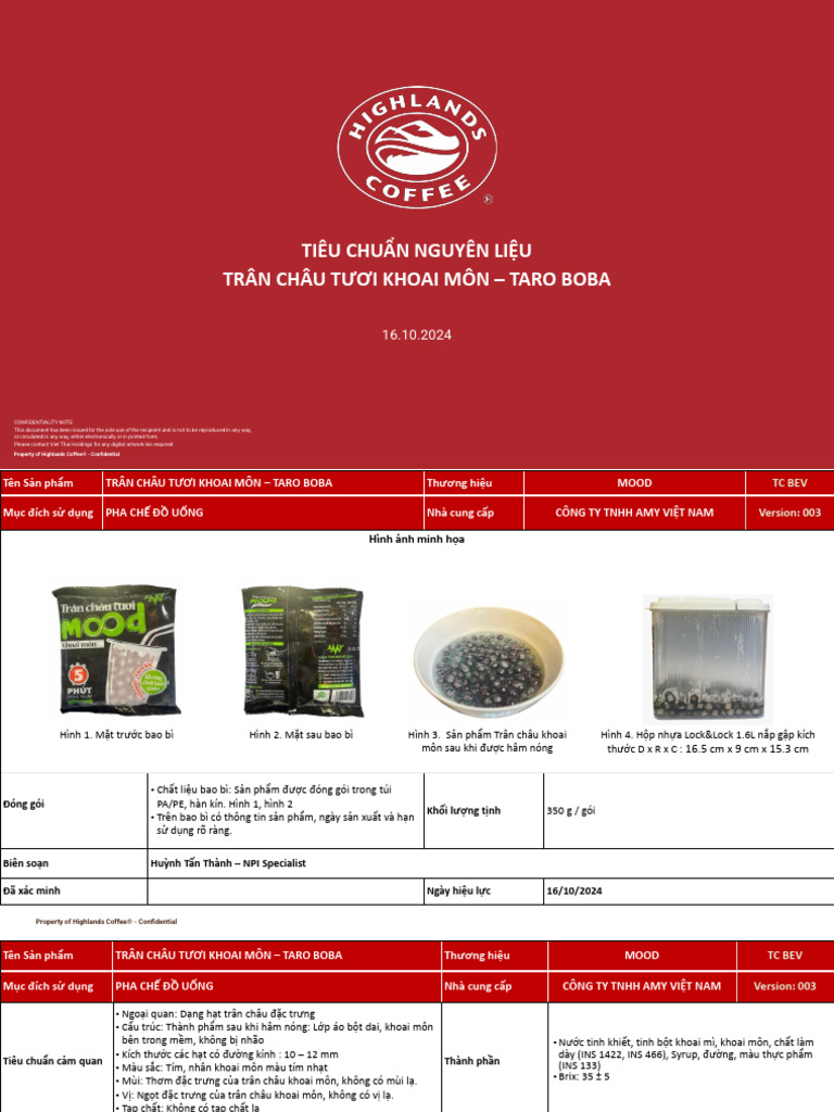 Trân Châu Tươi Khoai Môn & Dừa - T&L - 161024 | PDF