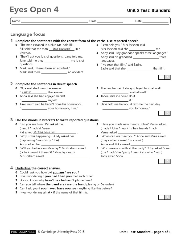 Unit 8 Test: Reported Speech & Crime | PDF