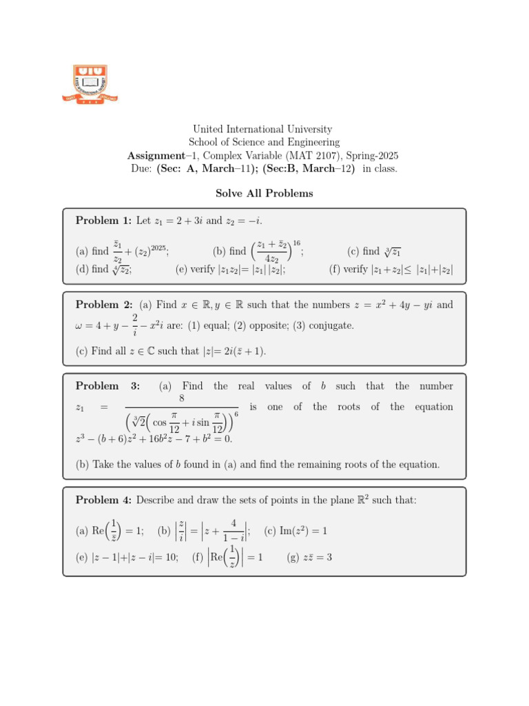 MAT 2107 Assignment 01 Spring 2025 | PDF