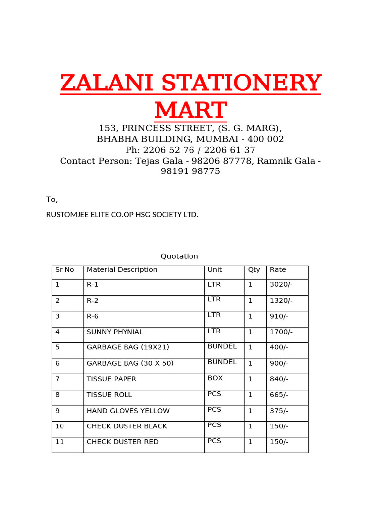 Housekeeping Chemical List | PDF