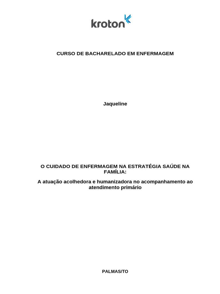 TCC I - Jack - Enf. Palmas - Esf | PDF | Enfermagem | Cuidado paliativo