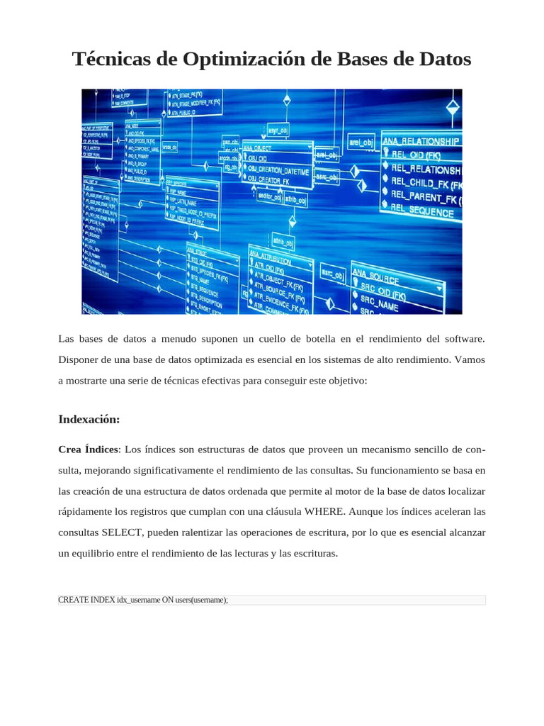 Técnicas de Optimización de BBDD | PDF | Bases de datos | SQL
