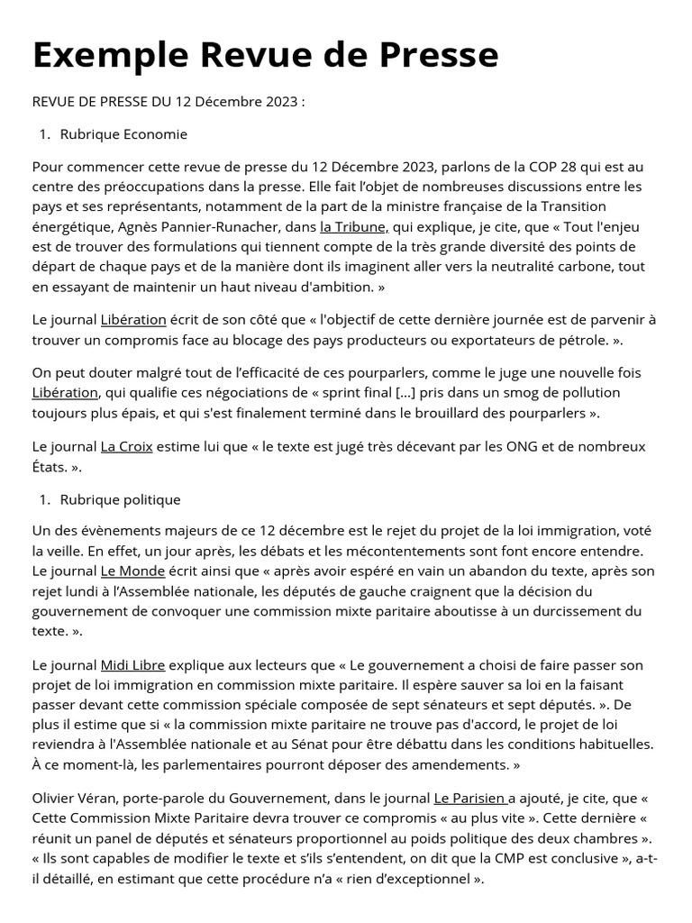 Exemple Revue de Presse | PDF