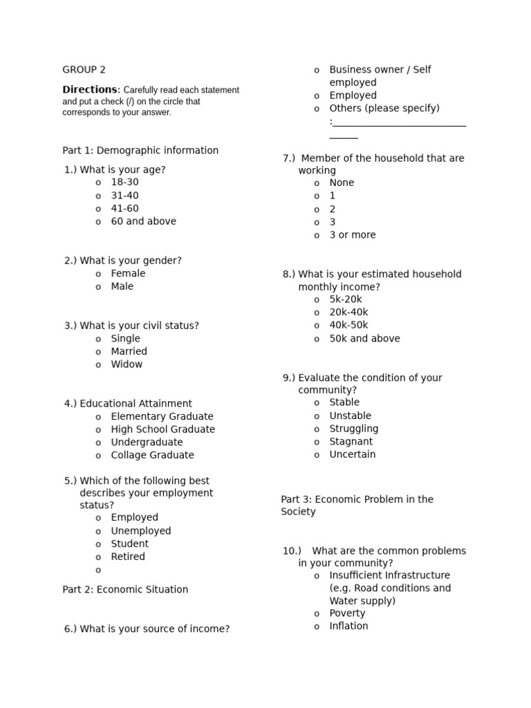 Community Economic Survey Questionnaire | PDF | Poverty | Poverty ...