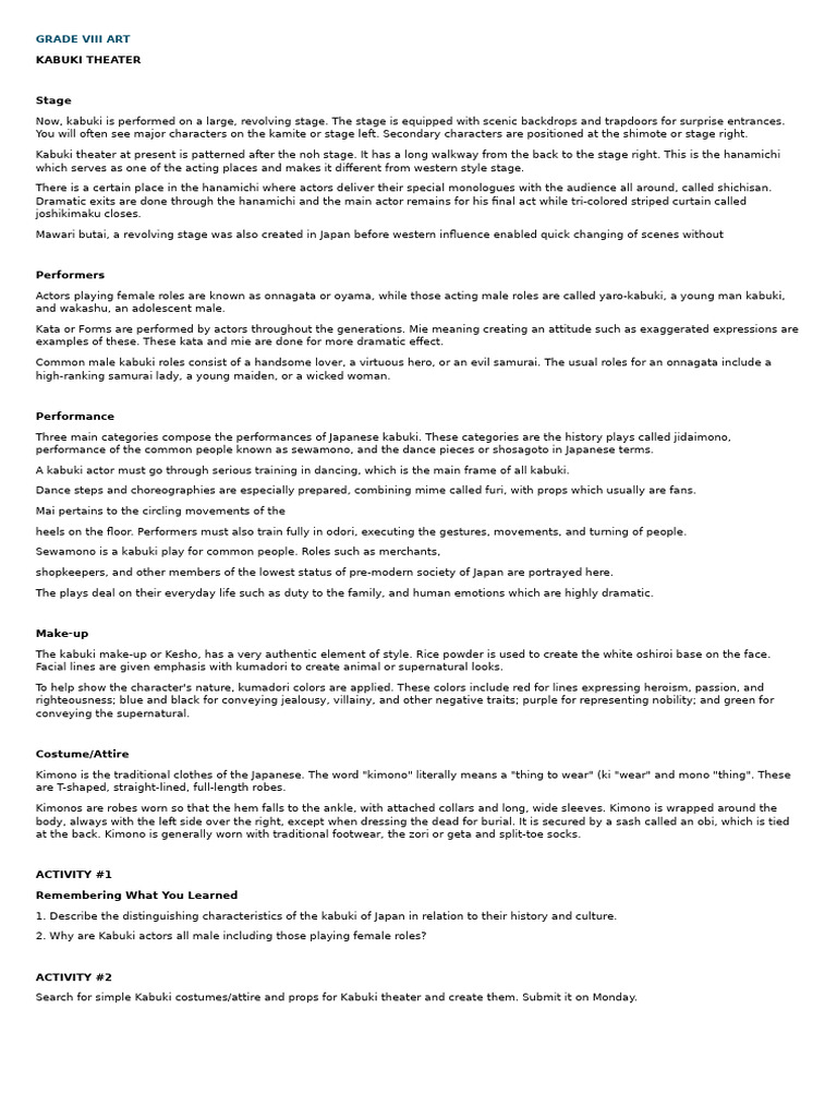 Arts Grade 8 Fourth Quarter | PDF | Theatre | Entertainment