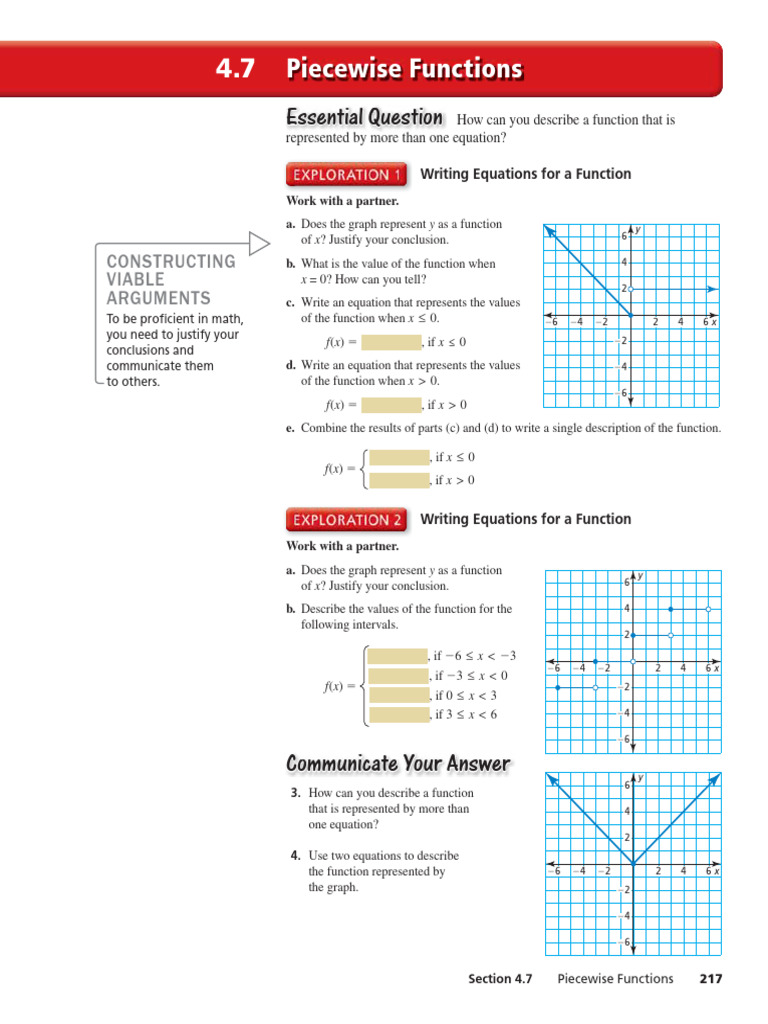 Alg - 4.7 BI Piecewise Functions | PDF | Function (Mathematics) | Mathematical Analysis