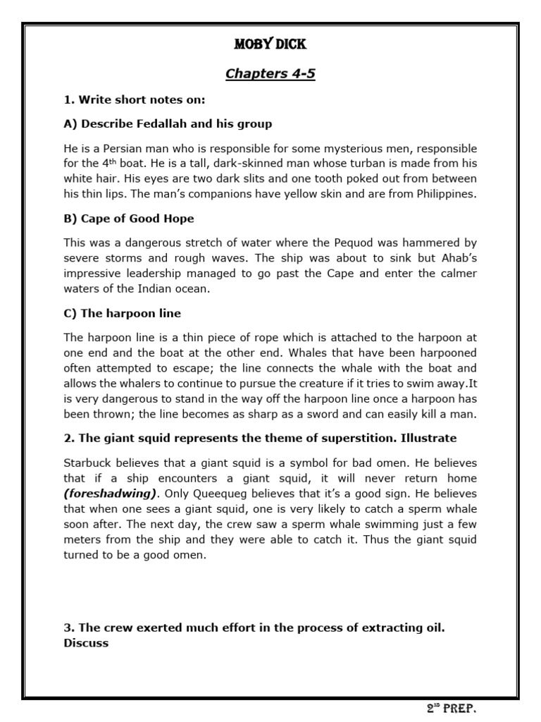 Moby Dick-Chapter 4-5 - Questions Ans Answers | PDF | Moby Dick | Cetaceans