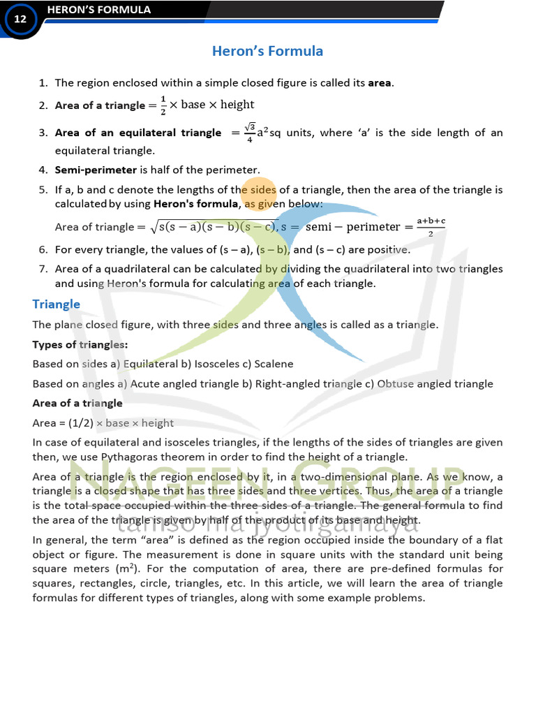 Chapter - 12 Heron - S - Formula | PDF | Area | Triangle