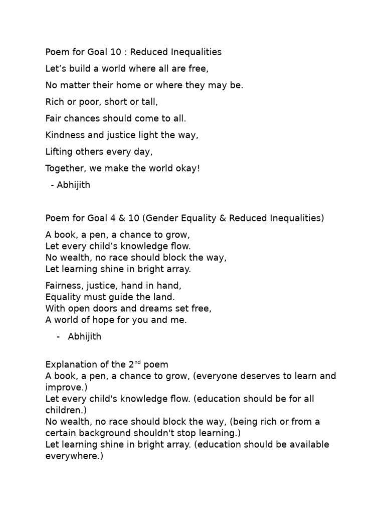 Poem for Goal 10 | PDF