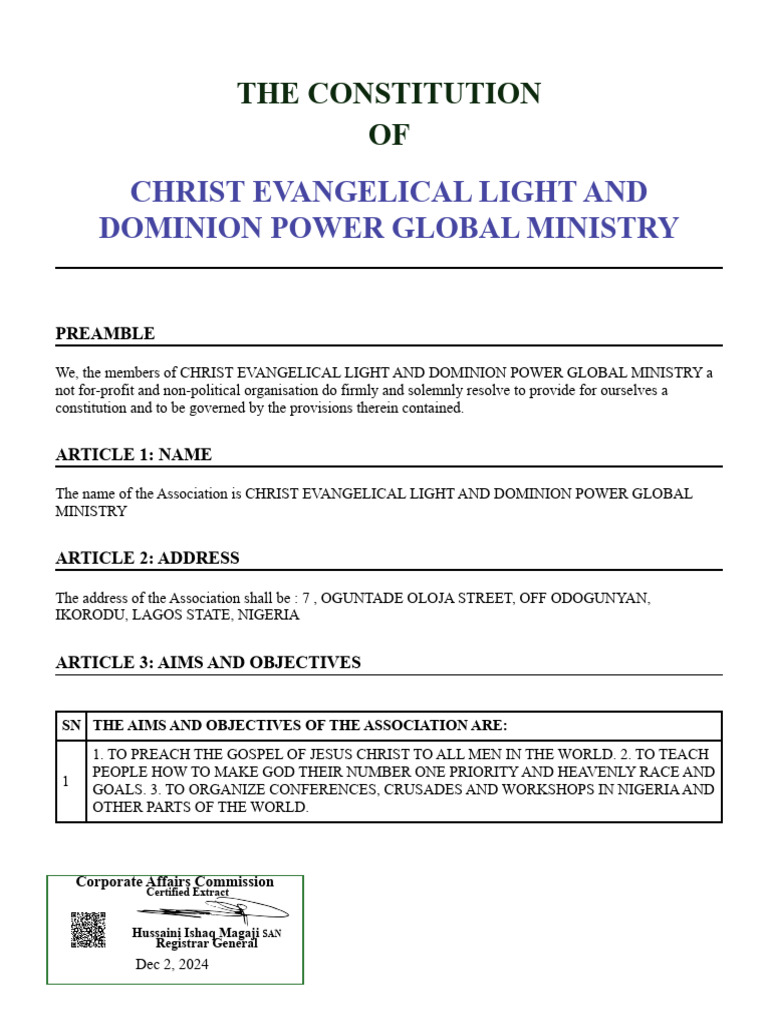 Real Constitution - CHRIST EVANGELICAL LIGHT AND DOMINION POWER GLOBAL ...