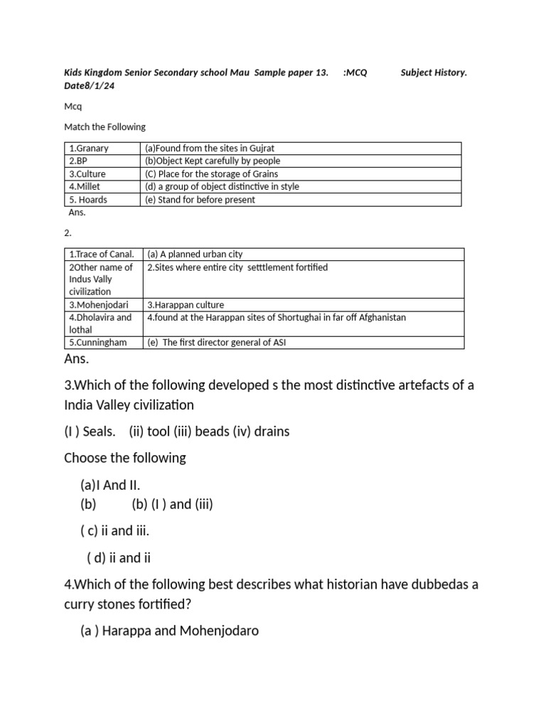 Sample Paper 13 MCQ | PDF | Ashoka