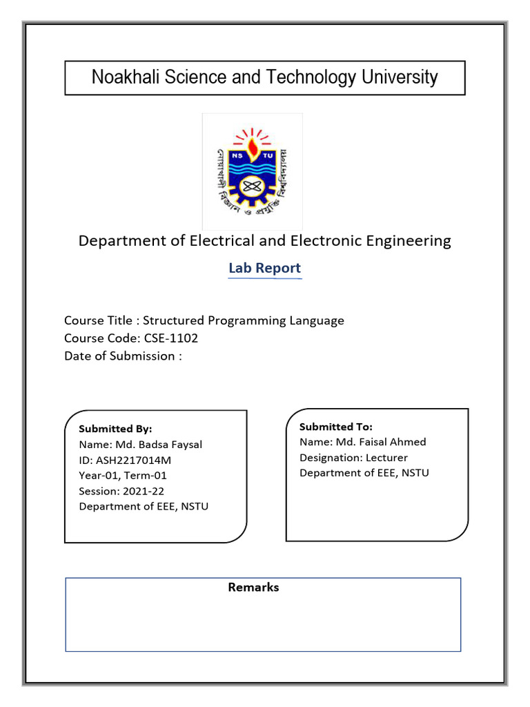EEE LAb Report Cover Faysal | PDF