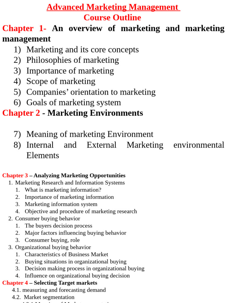 Advanced Marketing Management Course Outline | PDF | Marketing | Market (Economics)