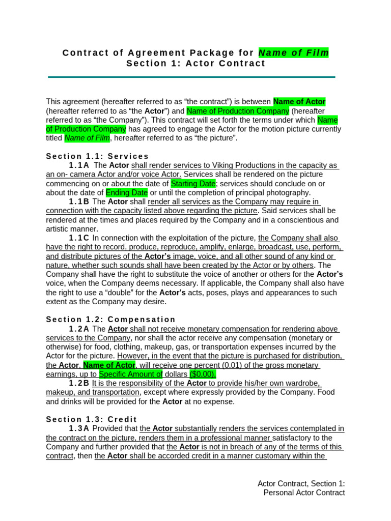 Actor Contract | PDF | Expense | Private Law