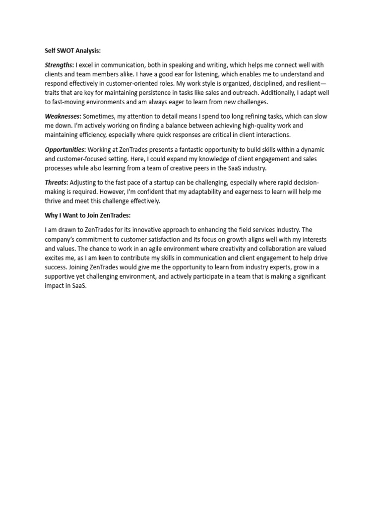 Self SWOT Analysis | PDF