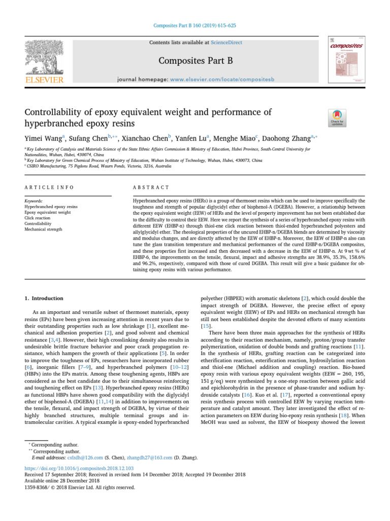 Controllability of Epoxy Equivalent Weight and Performance of ...