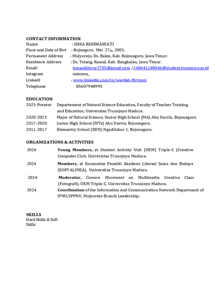 CV Isma Cantekkk | PDF