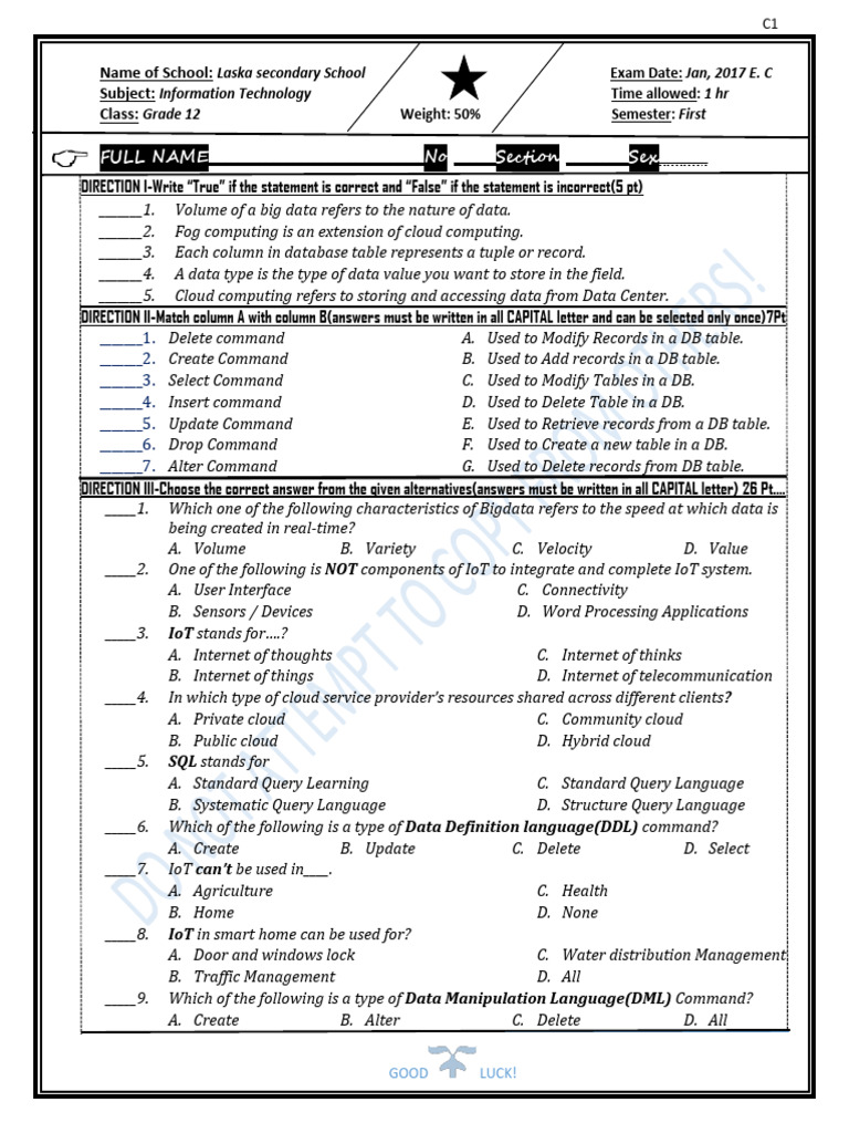 Grade 12 IT Exam Paper - Jan 2017 | PDF | Internet Of Things | Computer ...