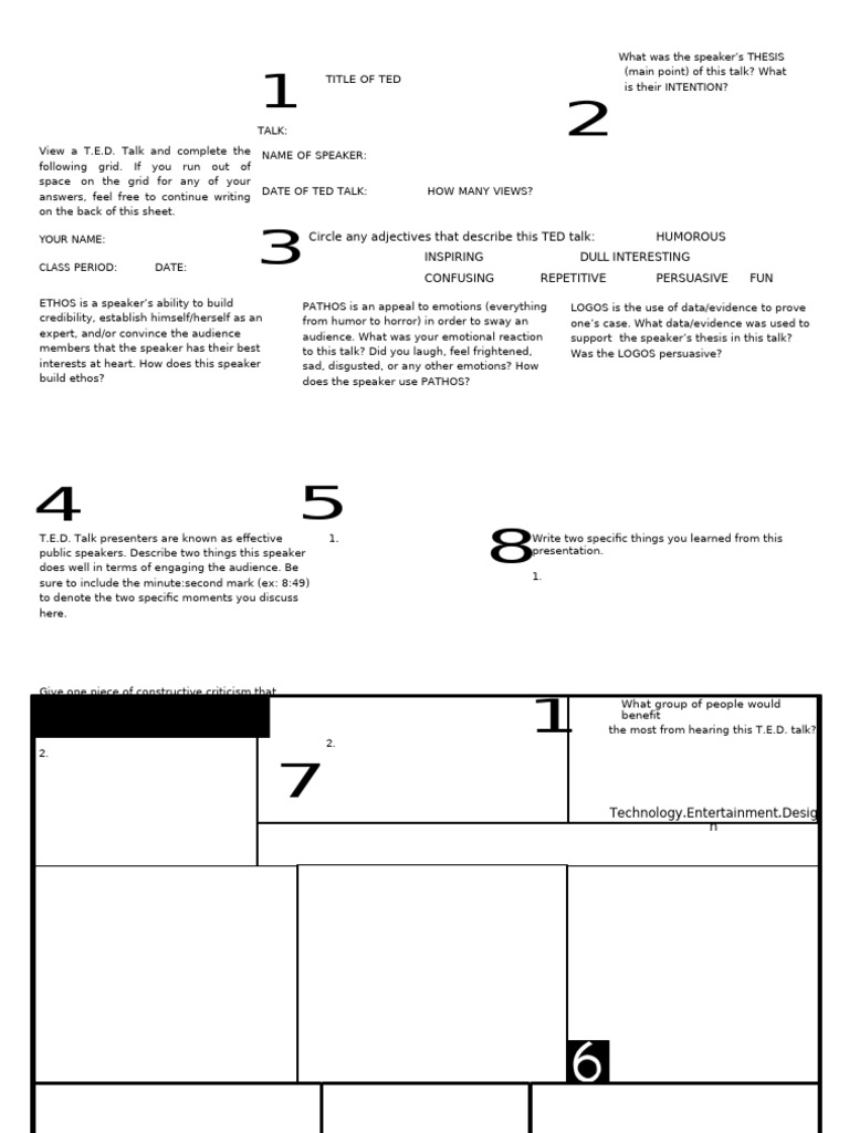 TED Talk Analysis Worksheet | PDF | Persuasion | Human Communication