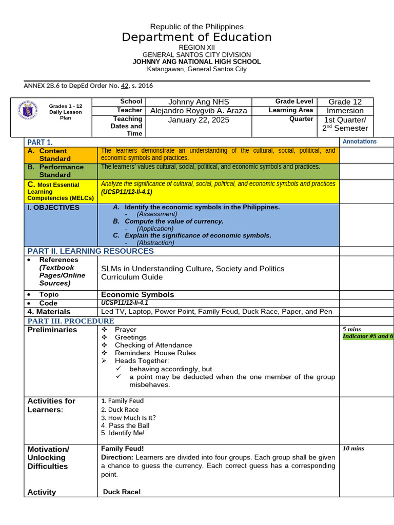 Sample 4as Lesson Plan Template | PDF | Learning