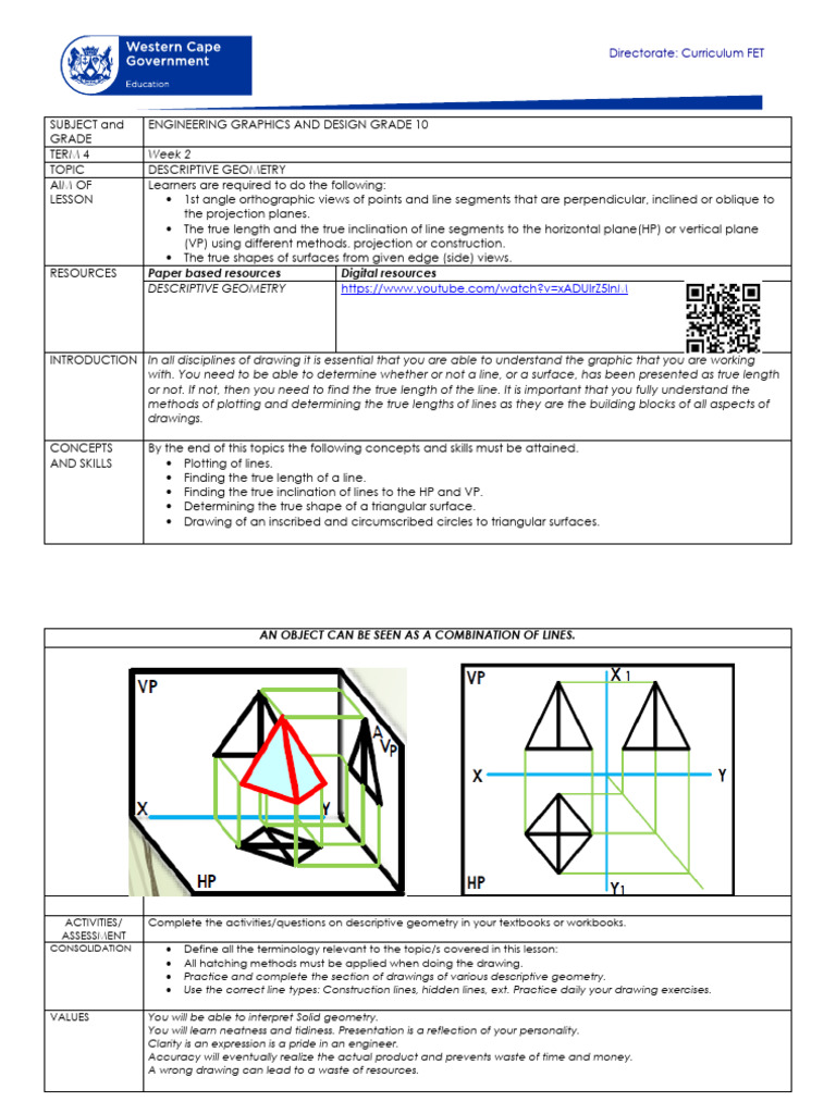 EGD Grade 10 DESCRIPTIVE GEOMETRY | PDF | Drawing | Line (Geometry)