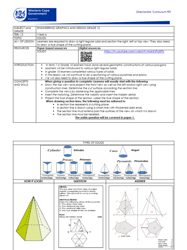EGD Grade 10 Term 3 Week 6 - 2020 SOLID GEOMETRY | PDF | Shape | Drawing
