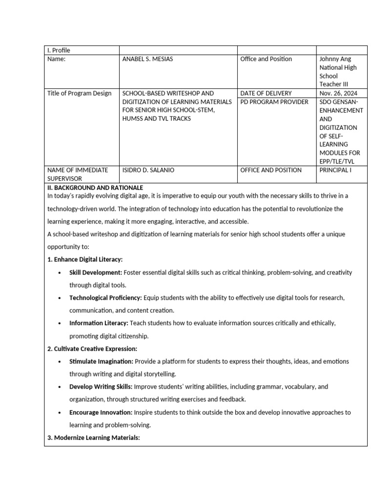 School Based Digitization WAP | PDF | Learning | Lesson Plan