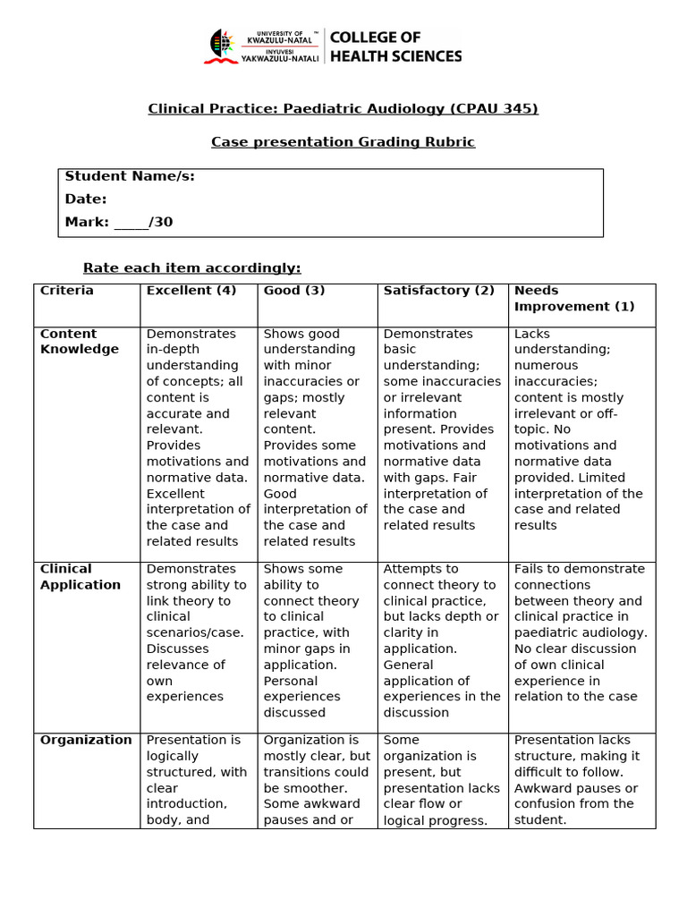 Paediatric Audiology Case Grading Rubric | PDF | Theory | Motivation