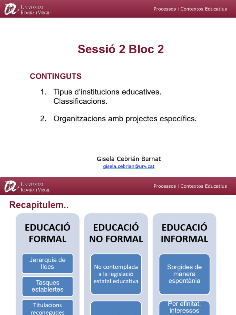 Sessió 2 Tipus Institucions Educatives | PDF