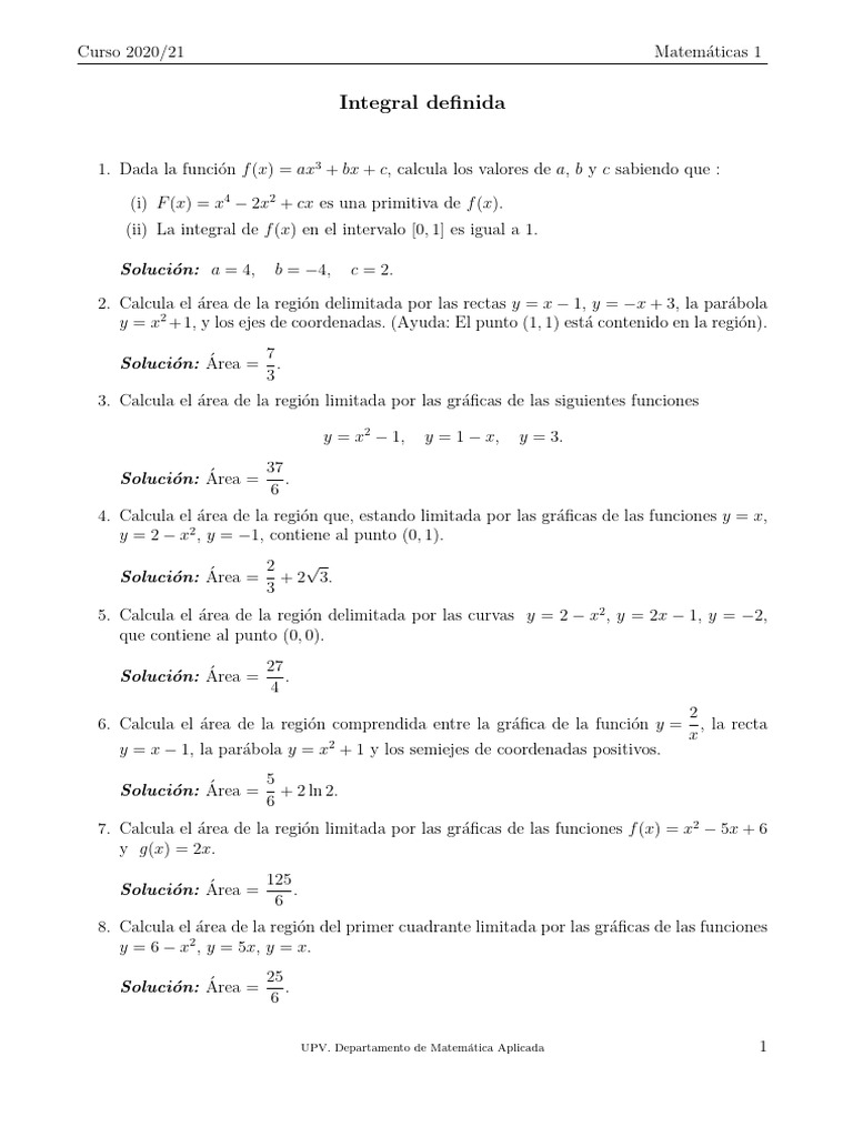 Ej Mate Áreas y Volúmenes | PDF | Integral | Geometría analítica