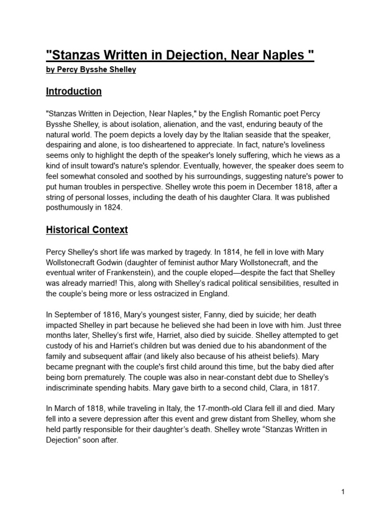 Dejection by the Italian Seaside | PDF | Percy Bysshe Shelley | Poetry