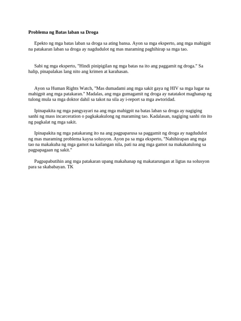 Problema NG Batas Laban Sa Droga News 1 | PDF