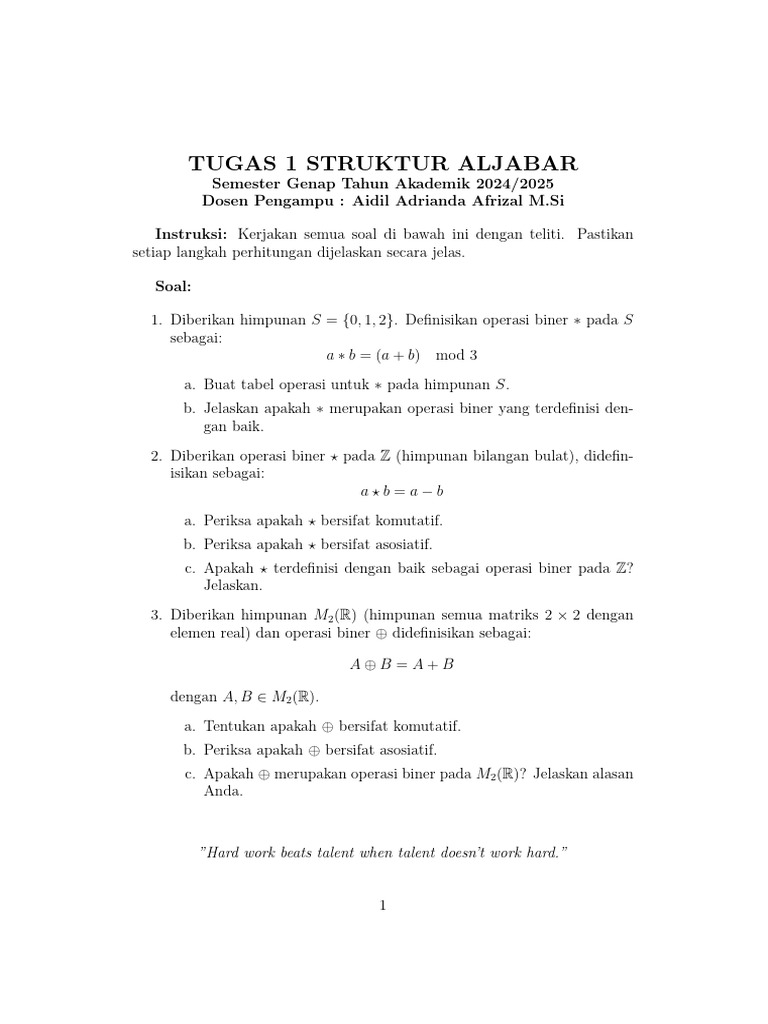 Tugas 1 Struktur Aljabar | PDF