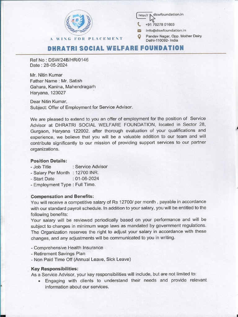 Nitin Offer Letter | PDF