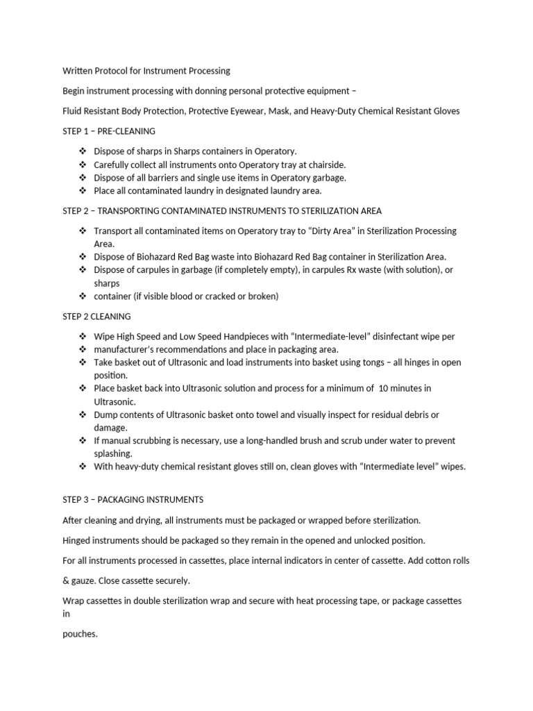 Instrument Processing Protocol Guide | PDF | Sterilization ...