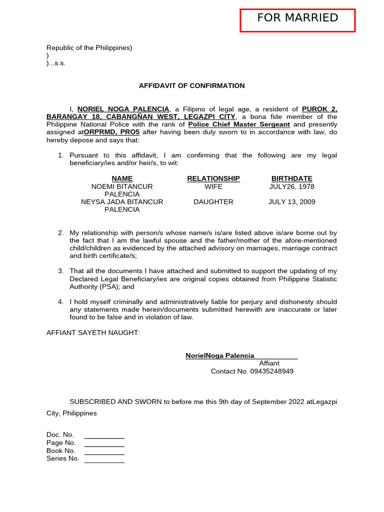 STANDARD-FORMAT-AFFIDAVIT-OF-CONFIRMATION-AOC | PDF | Affidavit | Legal ...