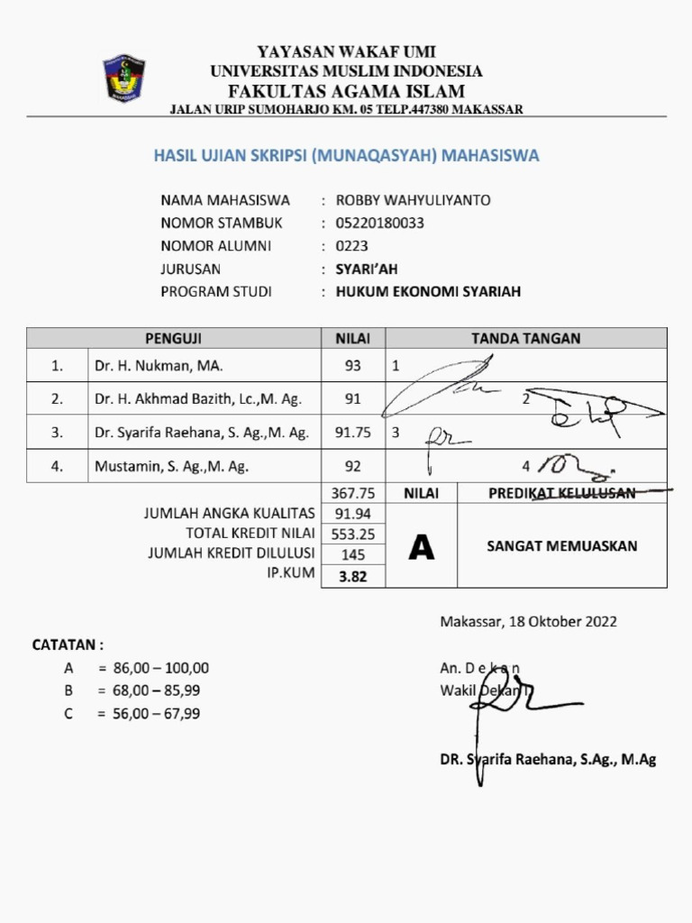 HASIL UJIAN SKRIPSI | PDF