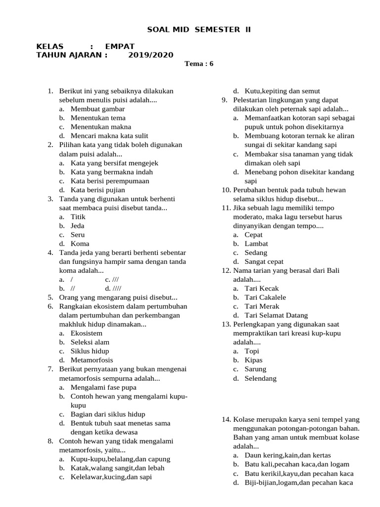 Soal Mid Semester Kelas IV | PDF