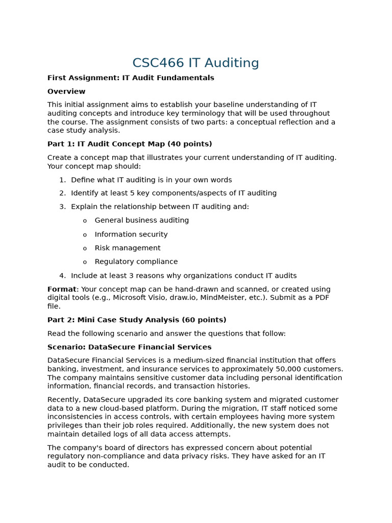 IT Audit Fundamentals Assignment | PDF | Audit | Risk