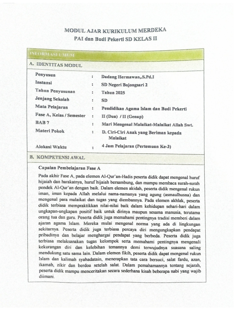 Modul Ajar Kls 2 Bab 7 D | PDF
