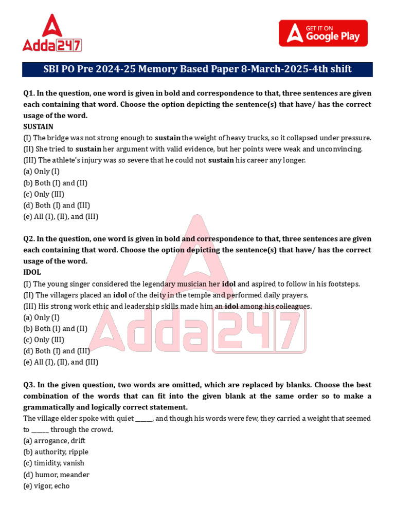 SBI PO 2024 Memory-Based Paper | PDF | Brand | Parasitism
