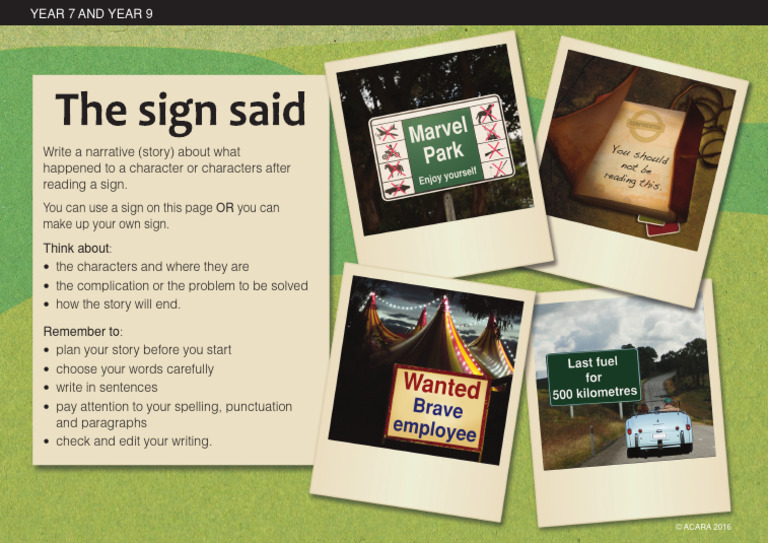 E1 Naplan 2016 Final Test Writing Prompt Sign Said (Years 7 and 9 Only ...