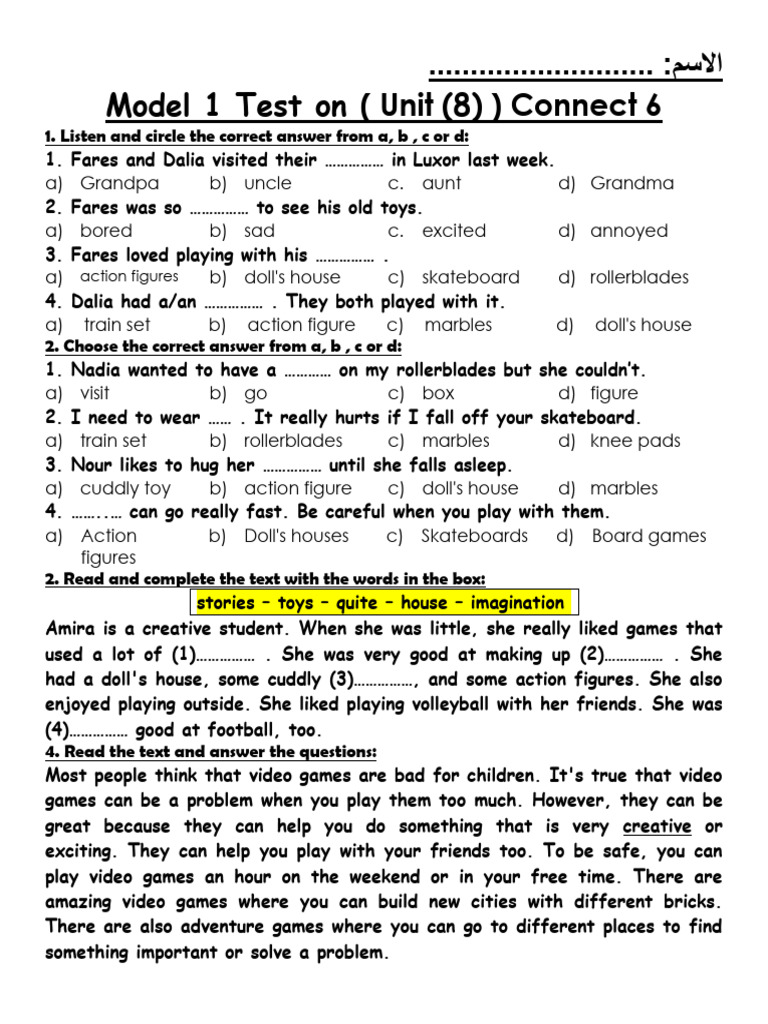 Unit 8 Test: Connect 6 Activities | PDF | Play (Activity)