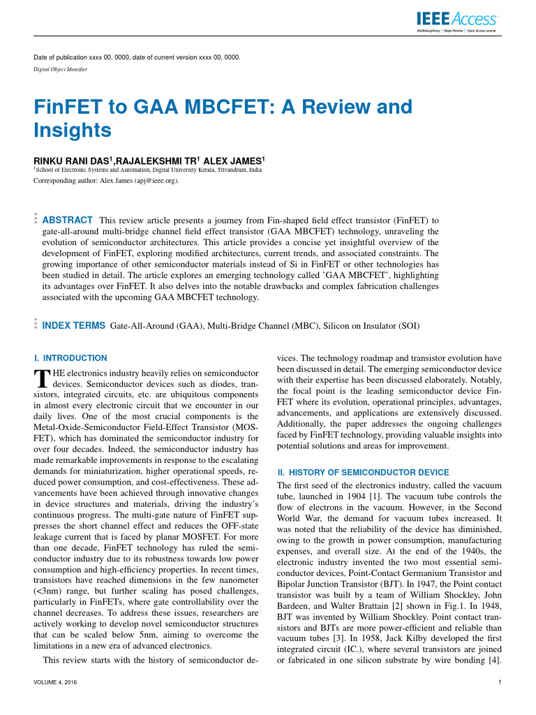 FinFET To GAA MBCFET A Review and Insights | PDF | Mosfet | Transistor